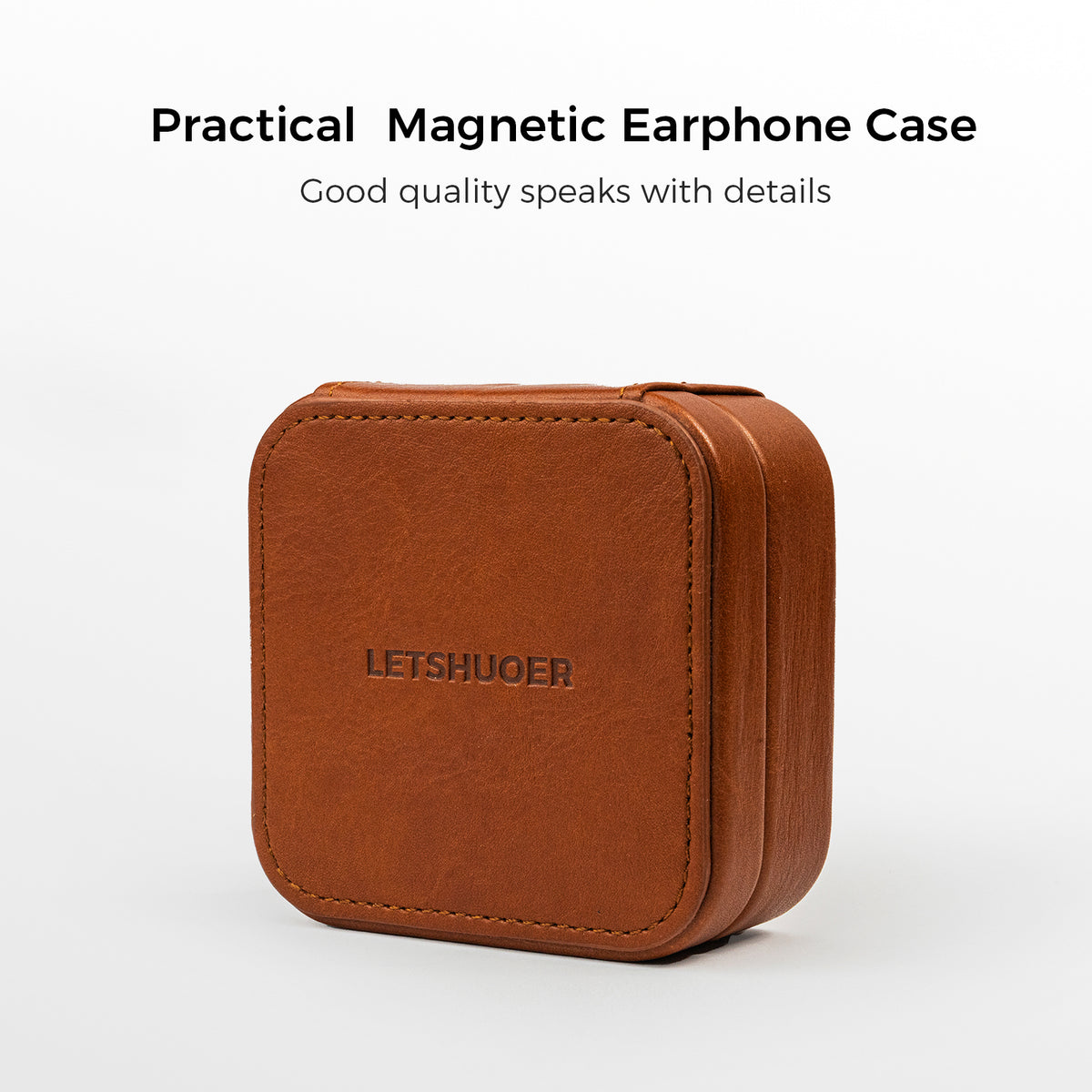 LETSHUOER Practical Magnetic Earphone Case PU Leather Square Earbud ...